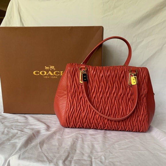 Coach | Bags | Coach Textured Leather Coral Handbag Purse | Poshmark